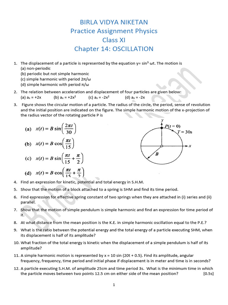 Ch13 Physics Practice Assignment Oscillation | PDF | Oscillation | Force