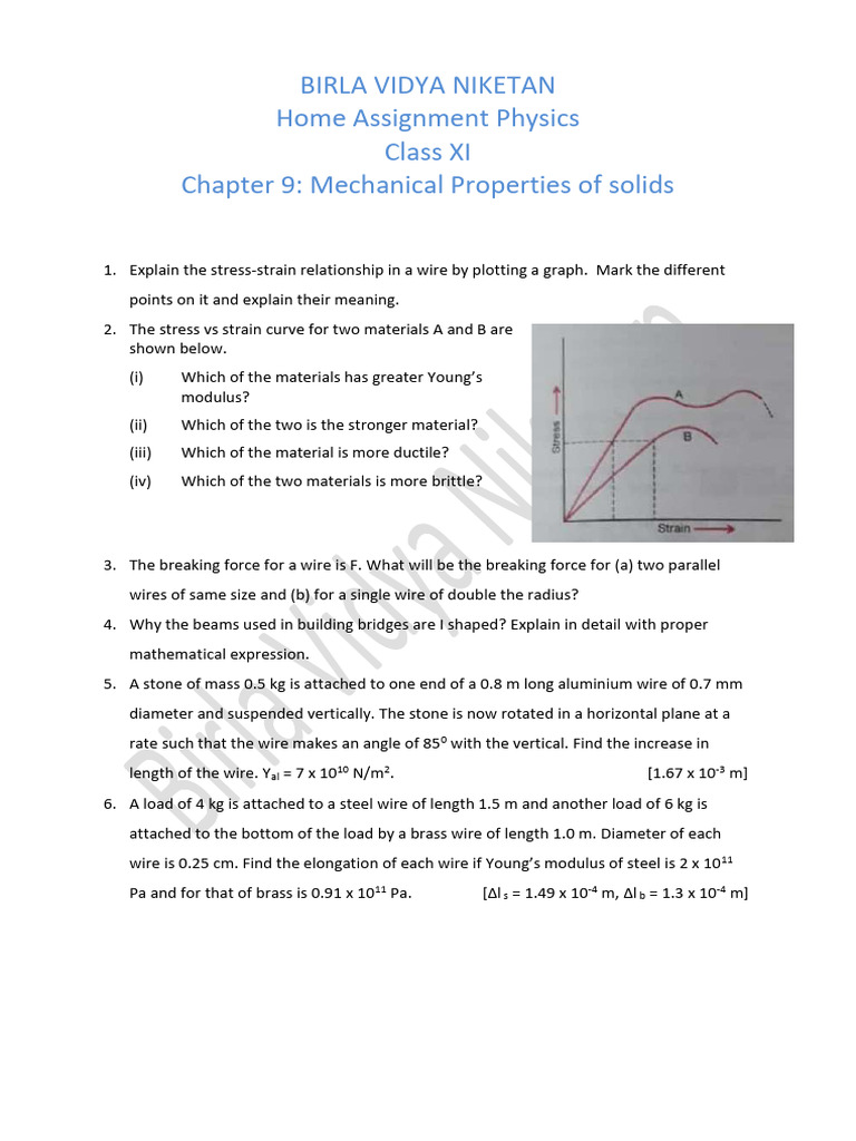 Ch9 Physics Home Assignment Mechanical Properties of Solids | PDF