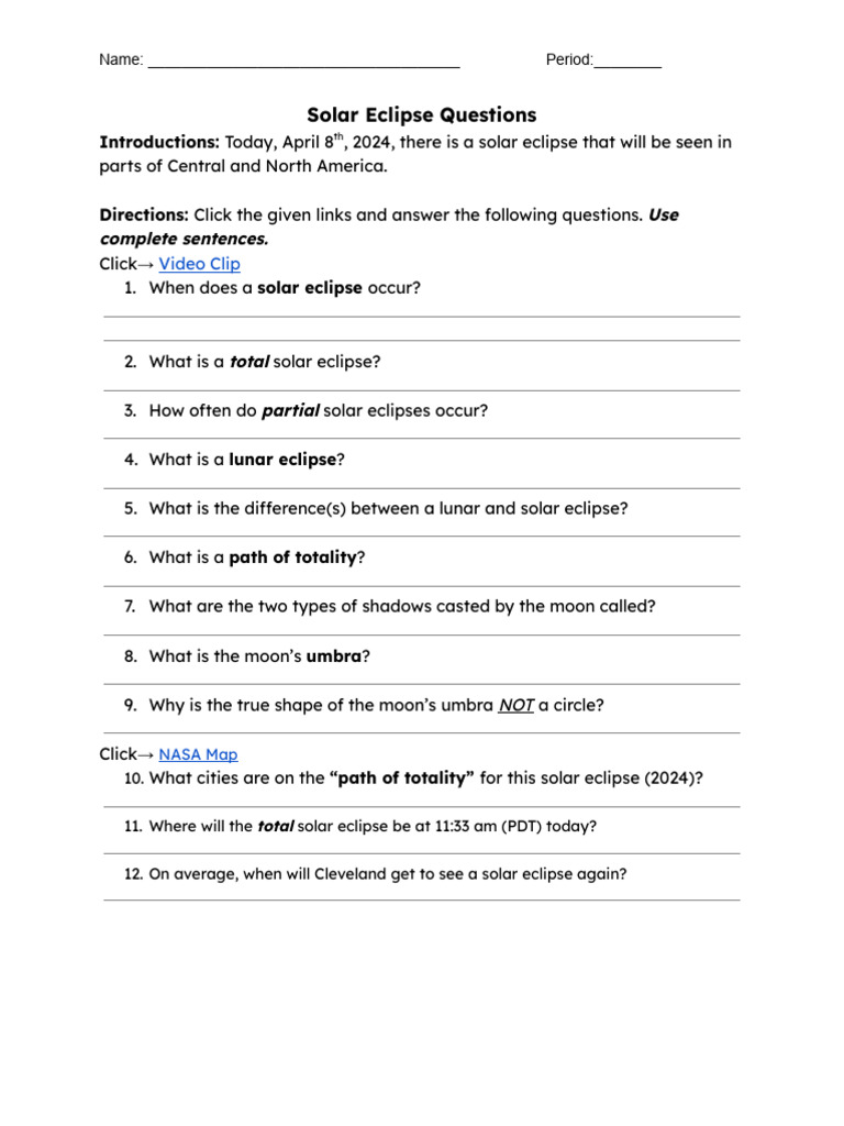 Solar Eclipse Q&A for Students | PDF