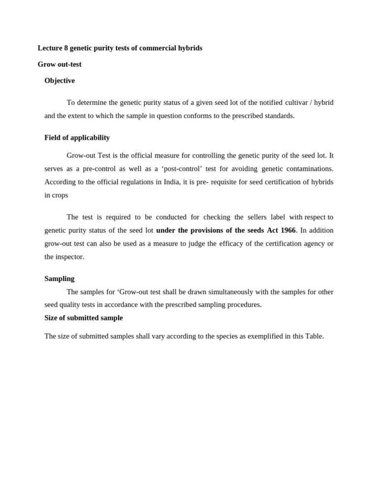 Lecture 8 Genetic Purity Test of Commercial Hybrids A | PDF ...