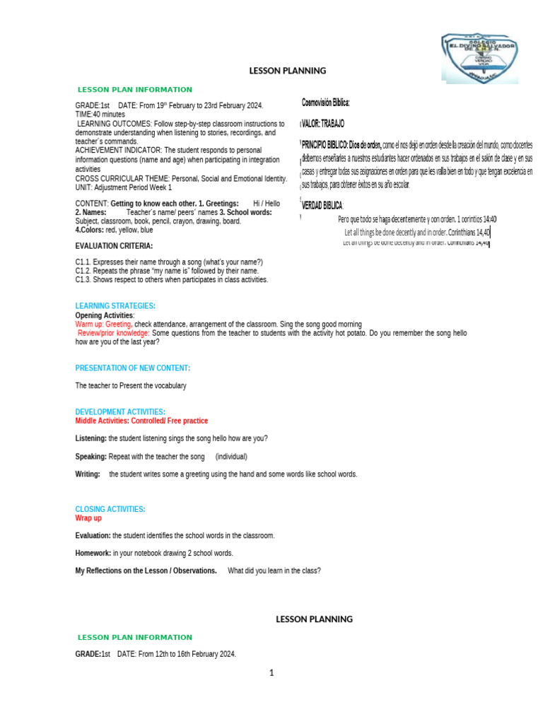 primer grado planning | PDF | Lesson Plan | Vocabulary