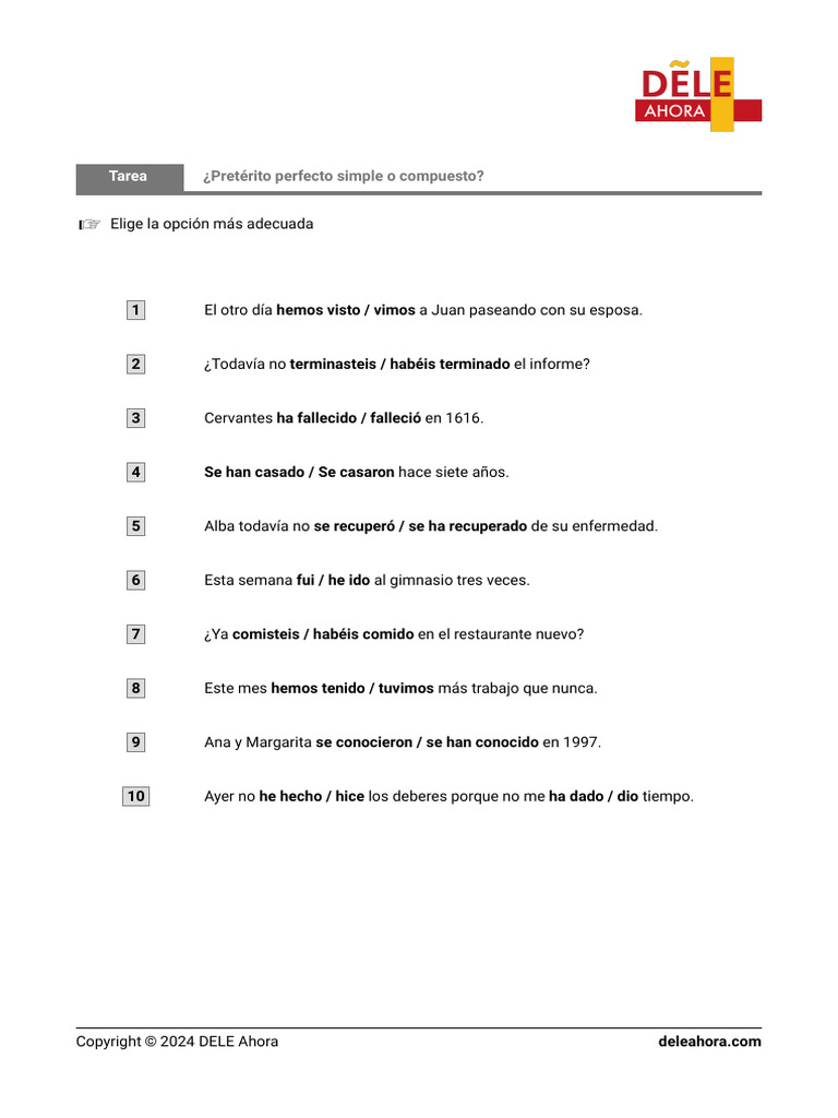 Preterito Perfecto Simple o Compuesto | PDF