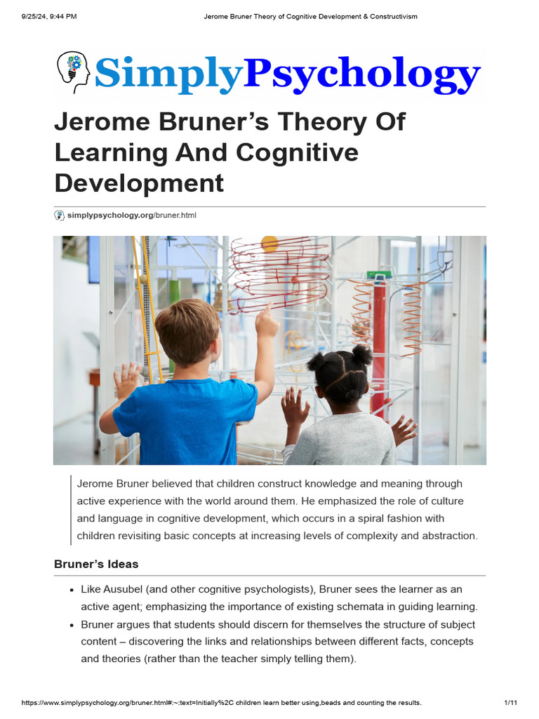 Jerome Bruner Theory of Cognitive Development & Constructivism - SIMPLY ...