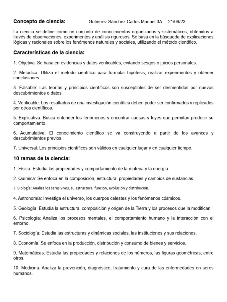 Definición y Ramas de la Ciencia | PDF | Método científico | Science