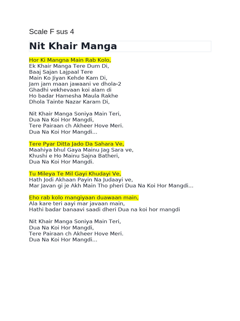 Nit Khair Manga Lyrics and Meaning | PDF