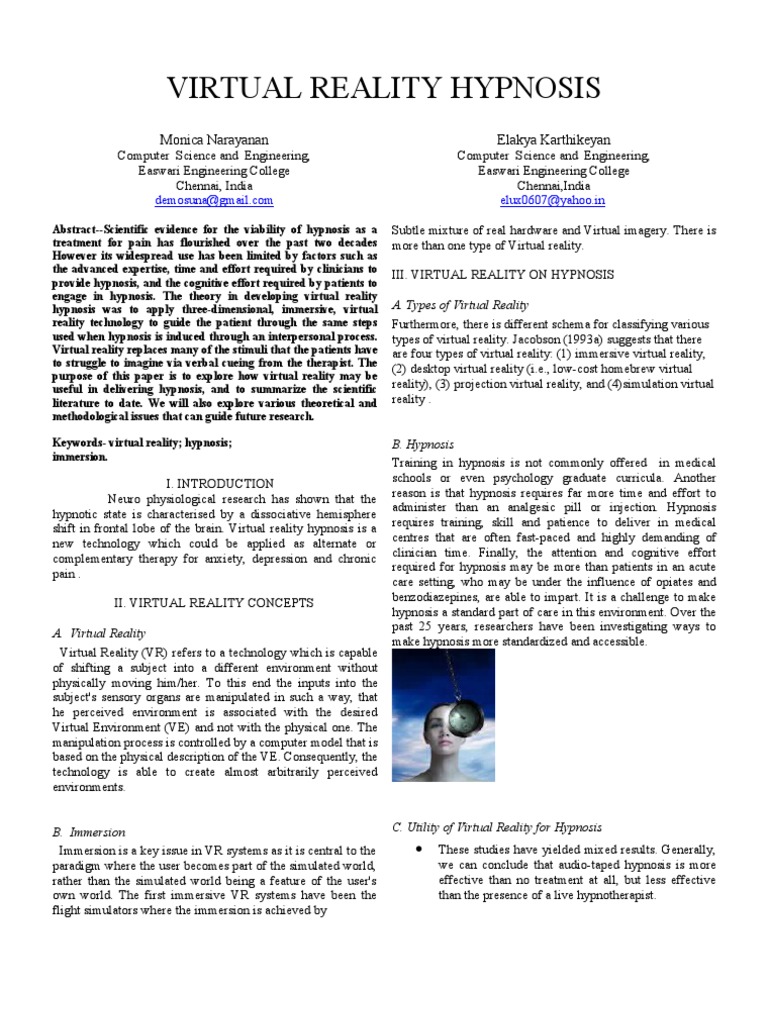 Virtual Reality in Hypnosis Therapy | PDF | Hypnosis | Virtual Reality