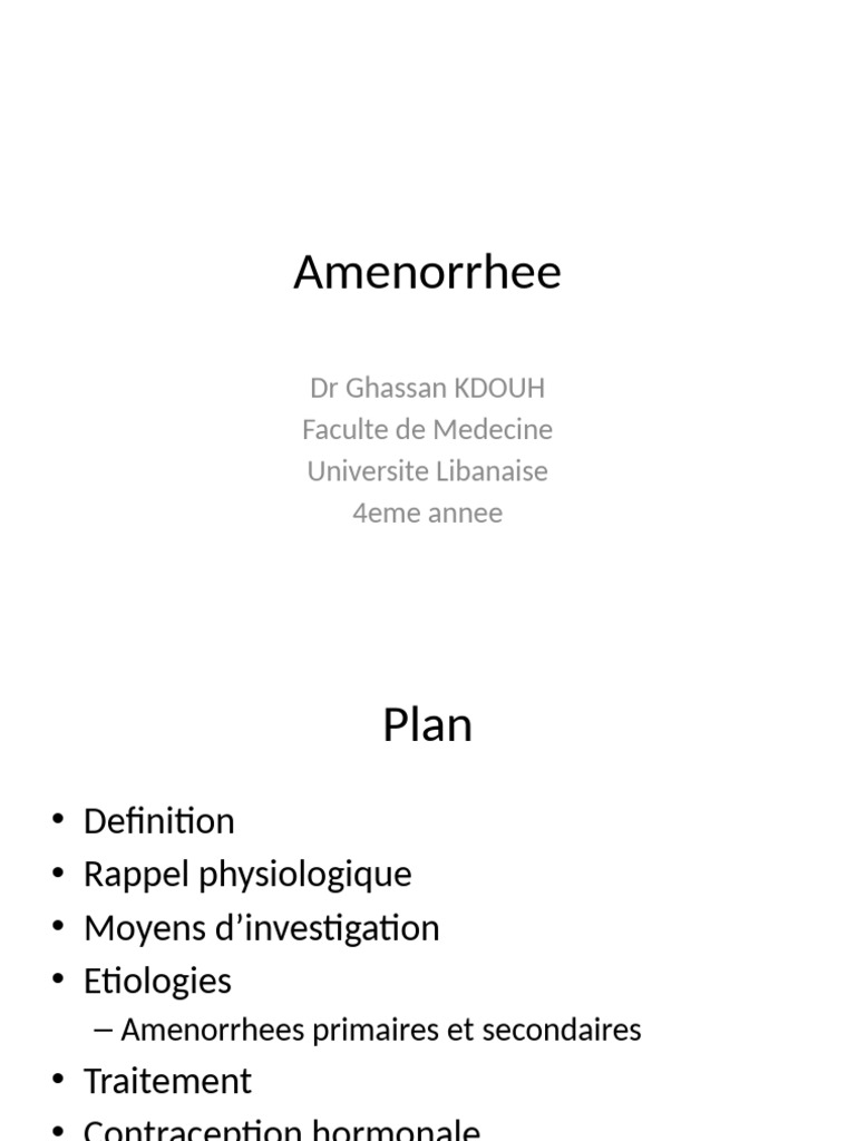 Comprendre l'Aménorrhée et ses Causes | PDF | Hypothalamus | Hypophyse