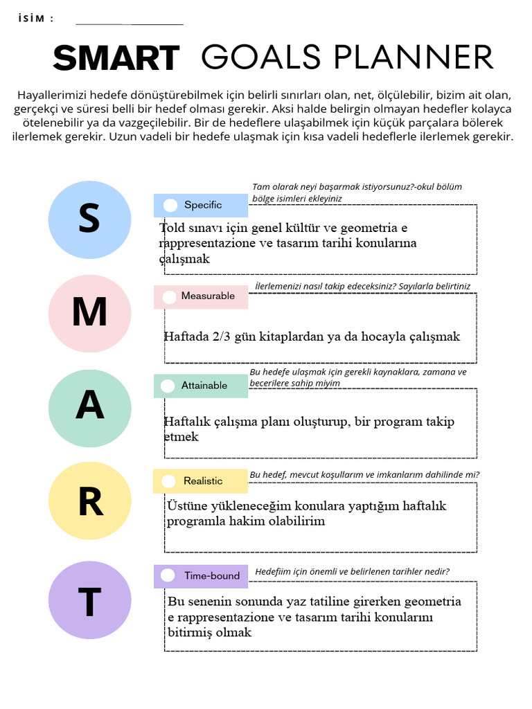 Smart Goals Planner Document Colorful in Modern Simple Style | PDF