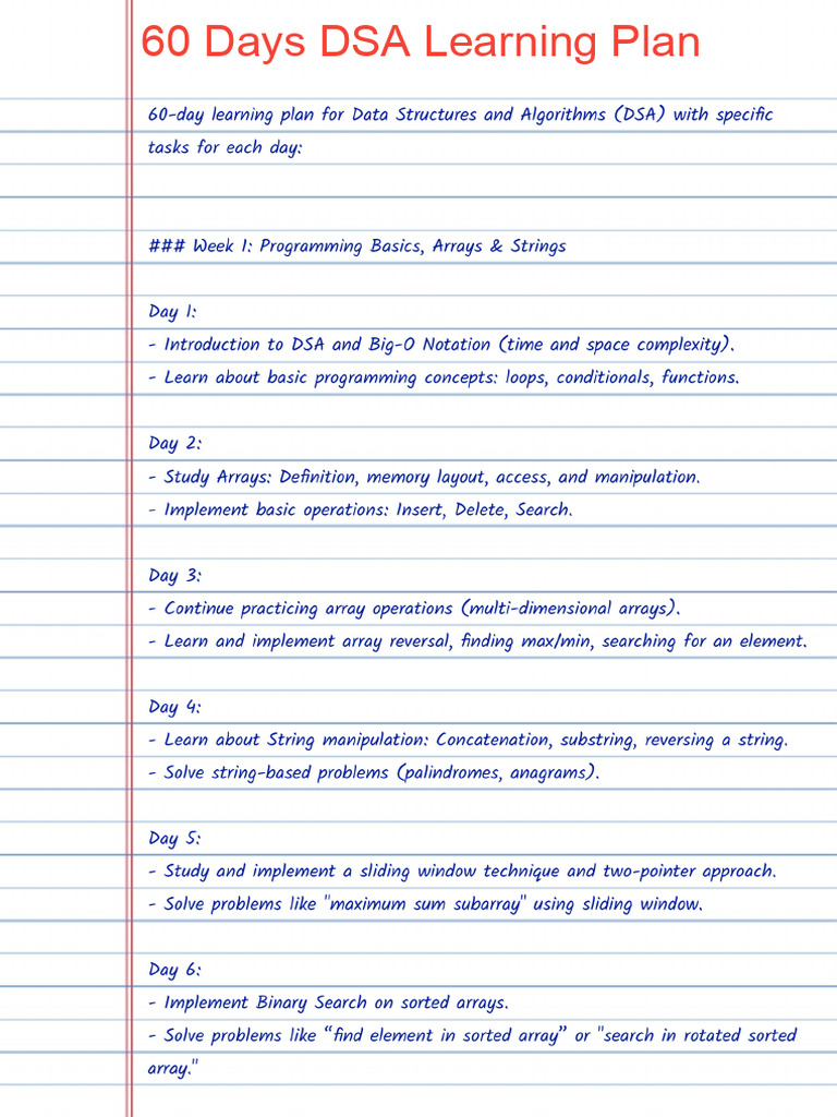 60 Days DSA Learning Plan | PDF