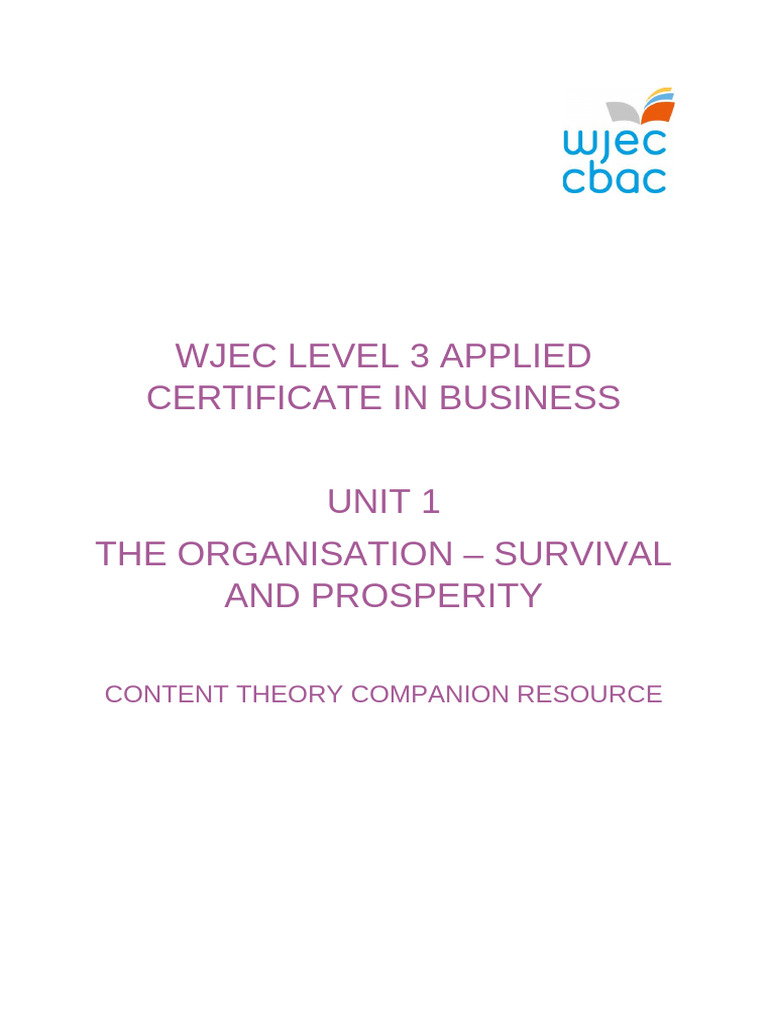 Unit 1 the Organisation Survival and Prosperity Content Theory ...