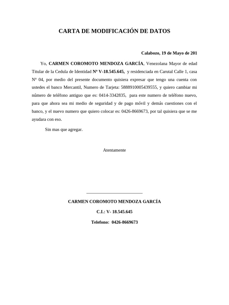 Carta de Modificación de Datos | PDF