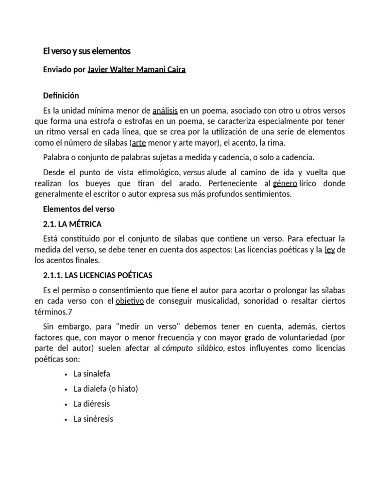 Elementos y métrica del verso poético | PDF | Rima | Metro (poesía)