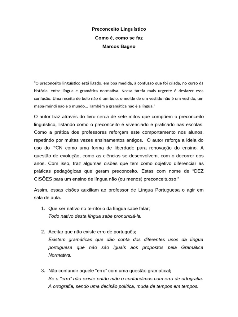 1 - Preconceito Linguistico | PDF | Gramática | Linguística