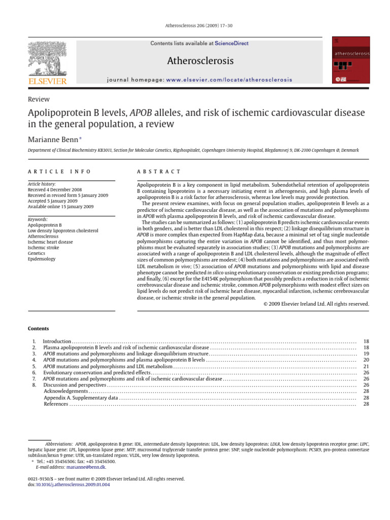 APOB Levels and Ischemic Heart Disease | PDF | Lipoprotein | Low ...