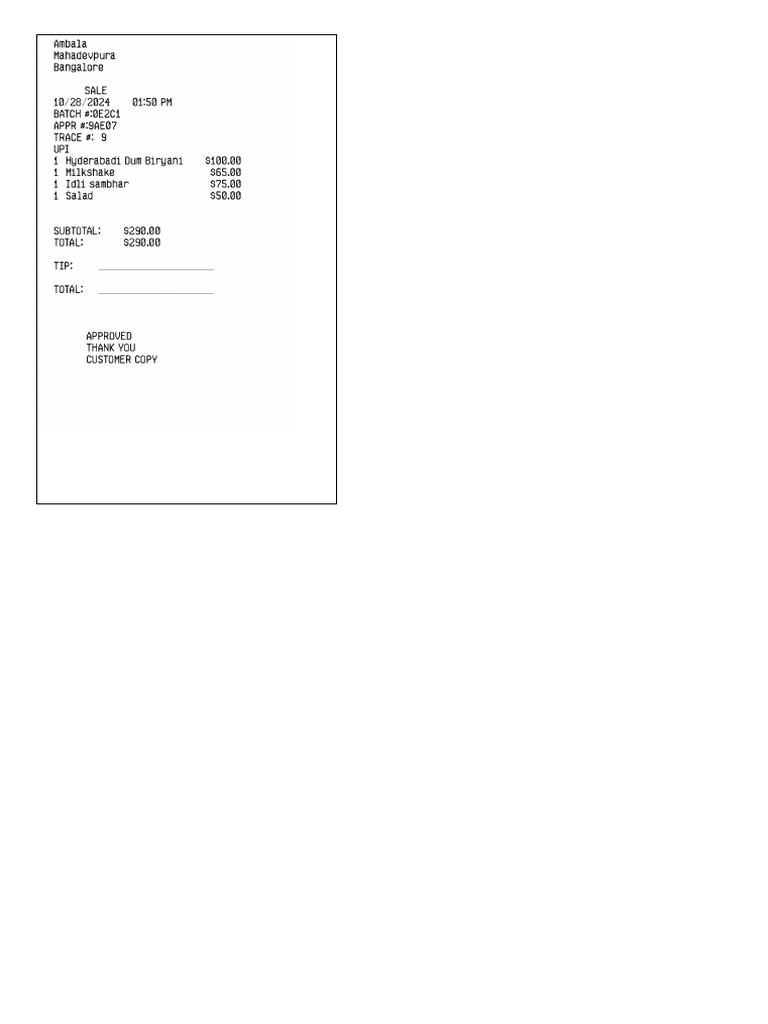 Reciept-Lunch and bf | PDF