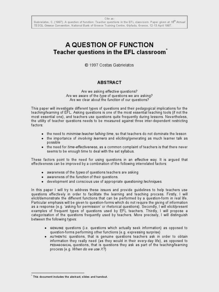 Types Of Questions PDF Question English As A Second Or Foreign