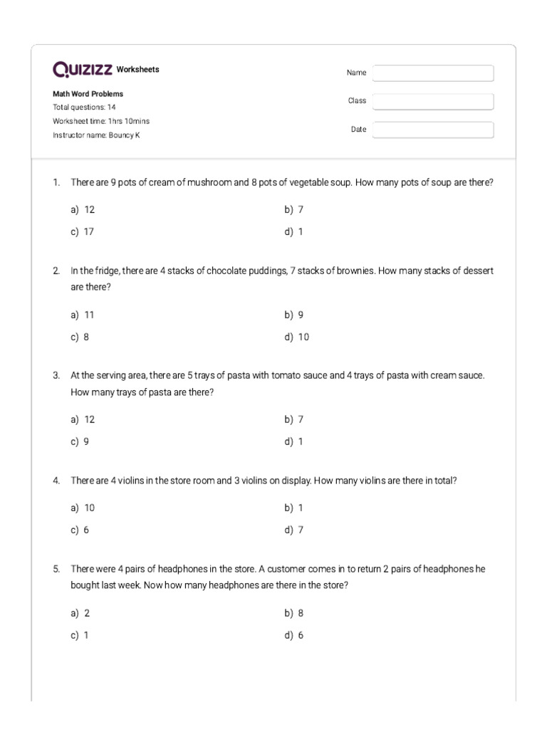 Quizizz - Math Word Problems | PDF | Desserts | Cuisine