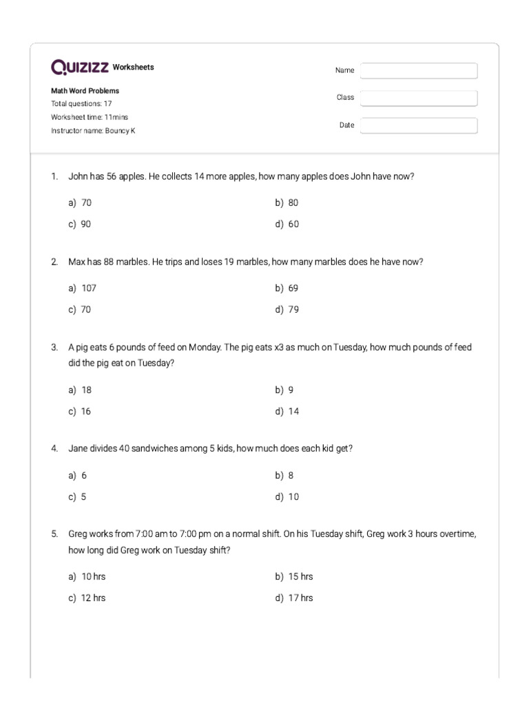 Quizizz - Math Word Problems | PDF