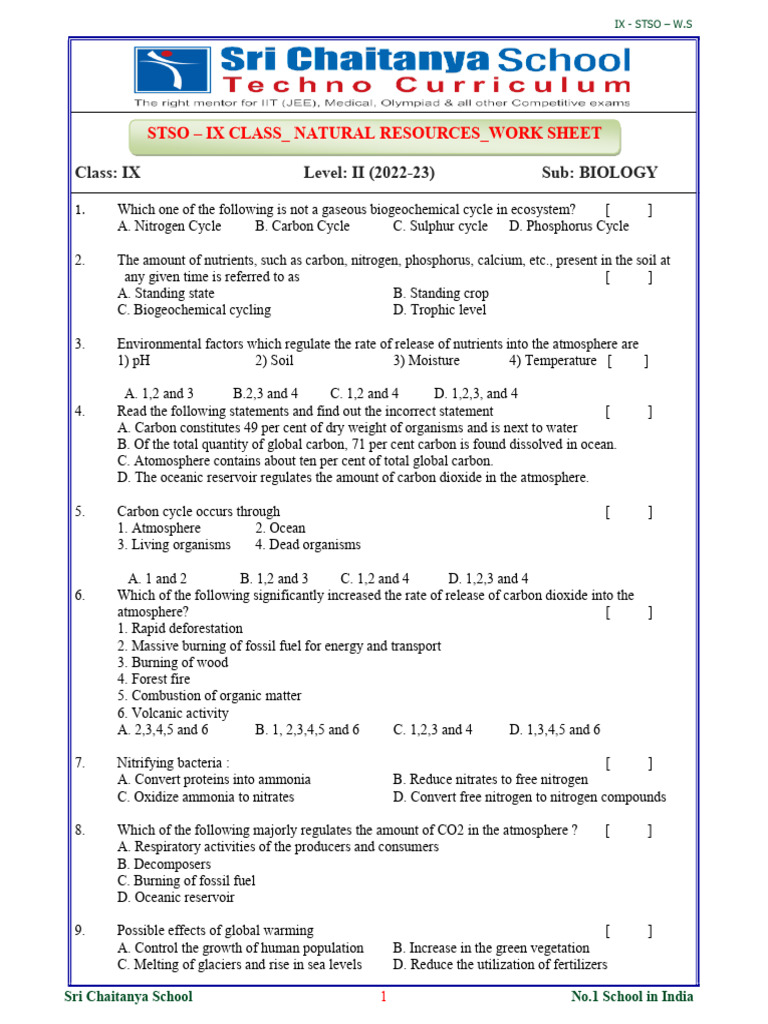 Ix Class-Stso - Level-Ii - Natural Resourses - WS | PDF | Atmosphere Of ...