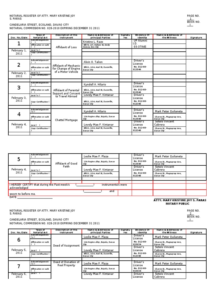 Notarial Register | PDF | Notary Public | Affidavit