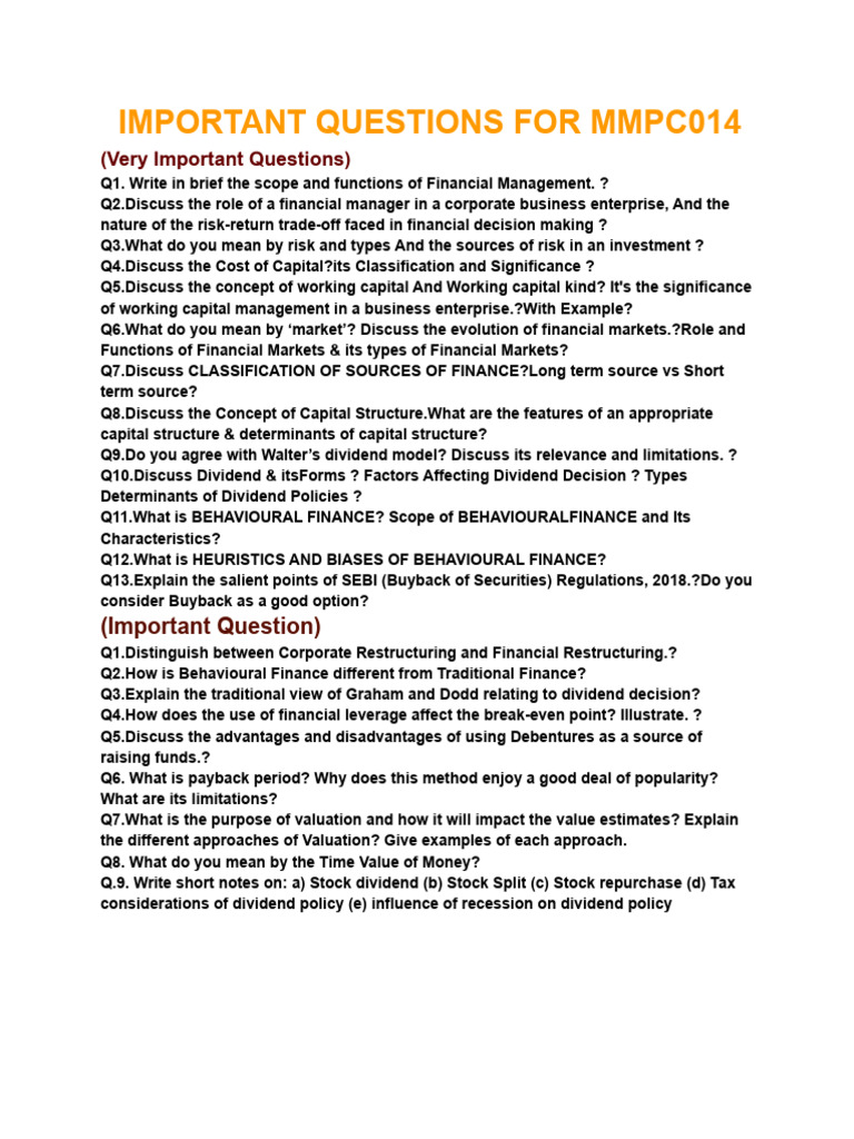 MMPC 14 Importantquestions | PDF