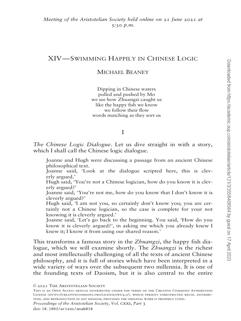 SWIMMING HAPPILY IN CHINESE LOGIC Beaney | PDF | Logic | Relativism