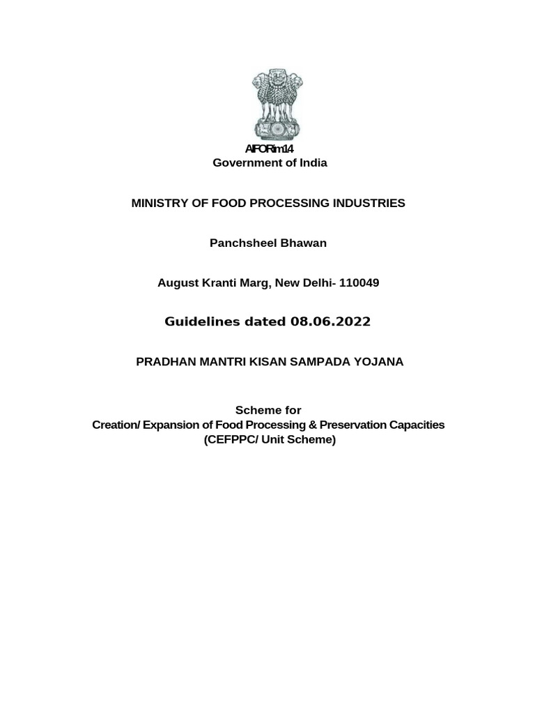 PM Kisan Sampada Yojana Guidelines | PDF | Foods | Food Industry