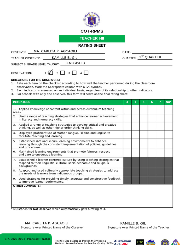 QUARTER-1_COT1_T1-3_2023 | PDF | Teachers | Learning