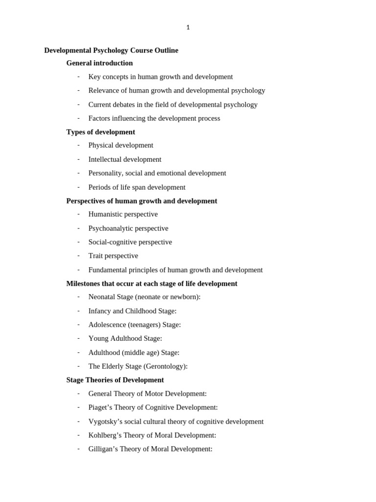Developmental Psychology Course Outline | PDF