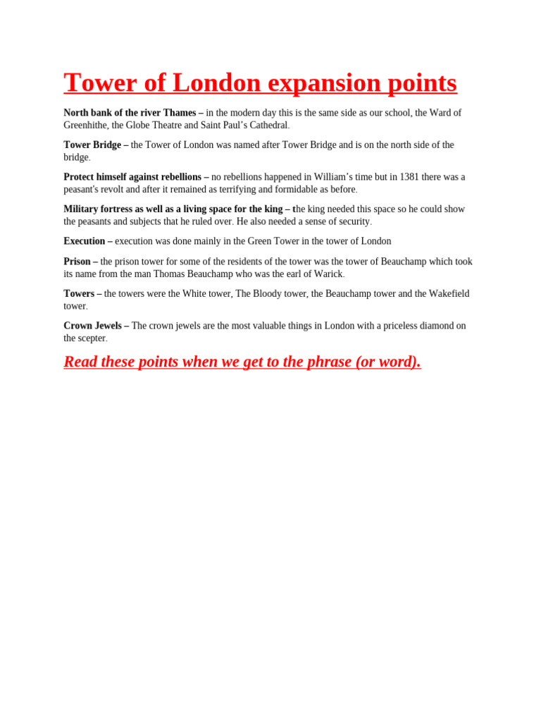 Tower of London Expansion Points | PDF