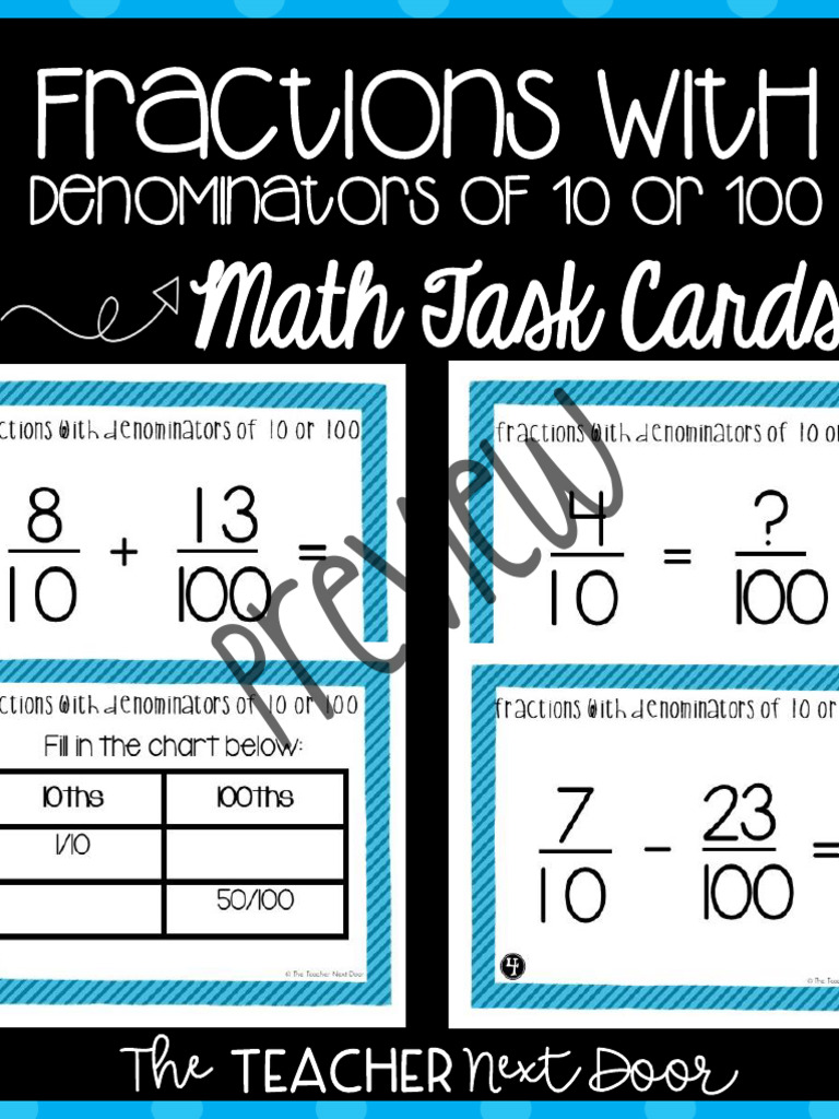4th-Grade-Fractions-with-Denominators-of-10-and-100-Task-Cards-preview ...