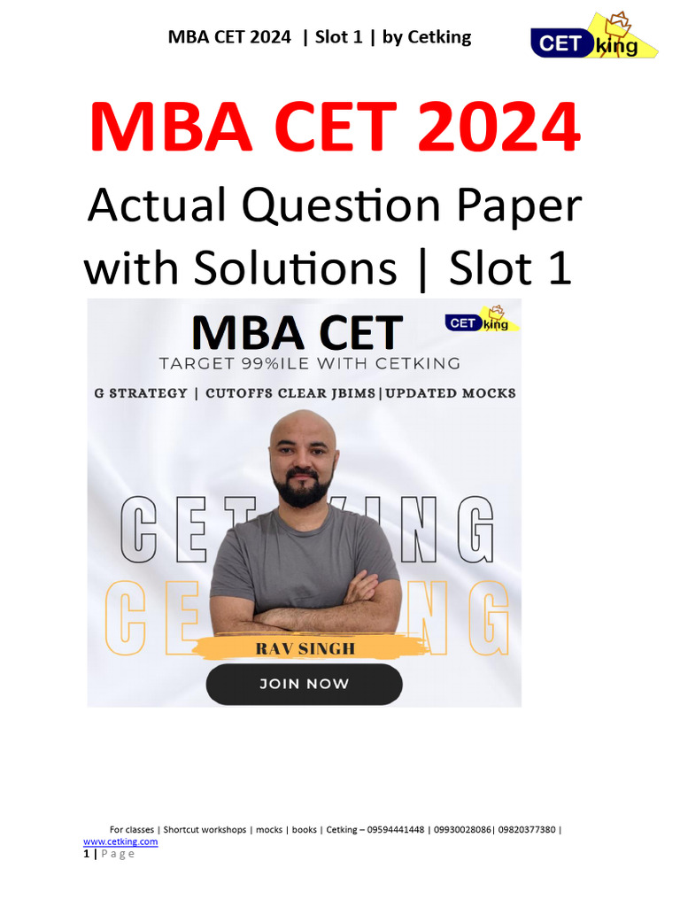 MBA CET 2024 Slot 1 Question Paper With Solutions1 | PDF