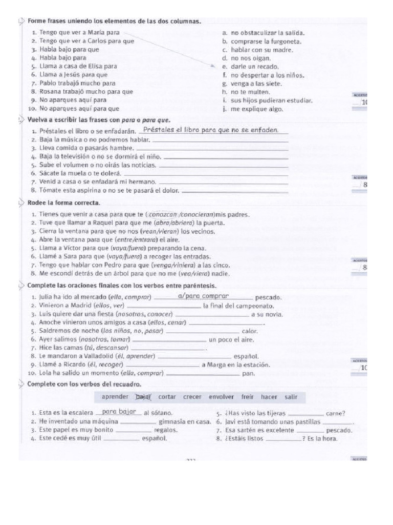 Exercitii Subordonata Finala Spaniola | PDF