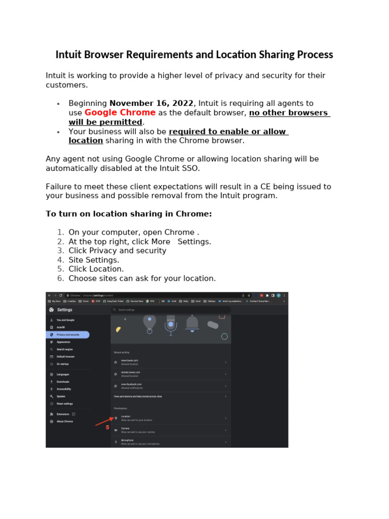 Intuit Browser Requirements and Location Sharing Process | PDF