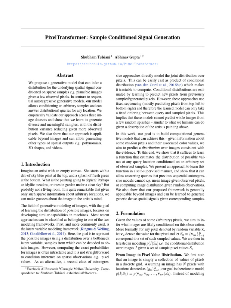 PixelTransformer - Sample Conditioned Signal Generation | PDF ...