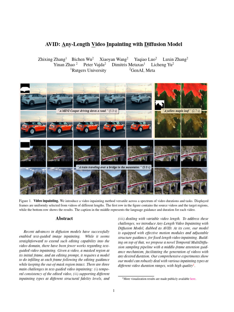 AVID: Video Inpainting with Diffusion | PDF | Video | Statistical Inference