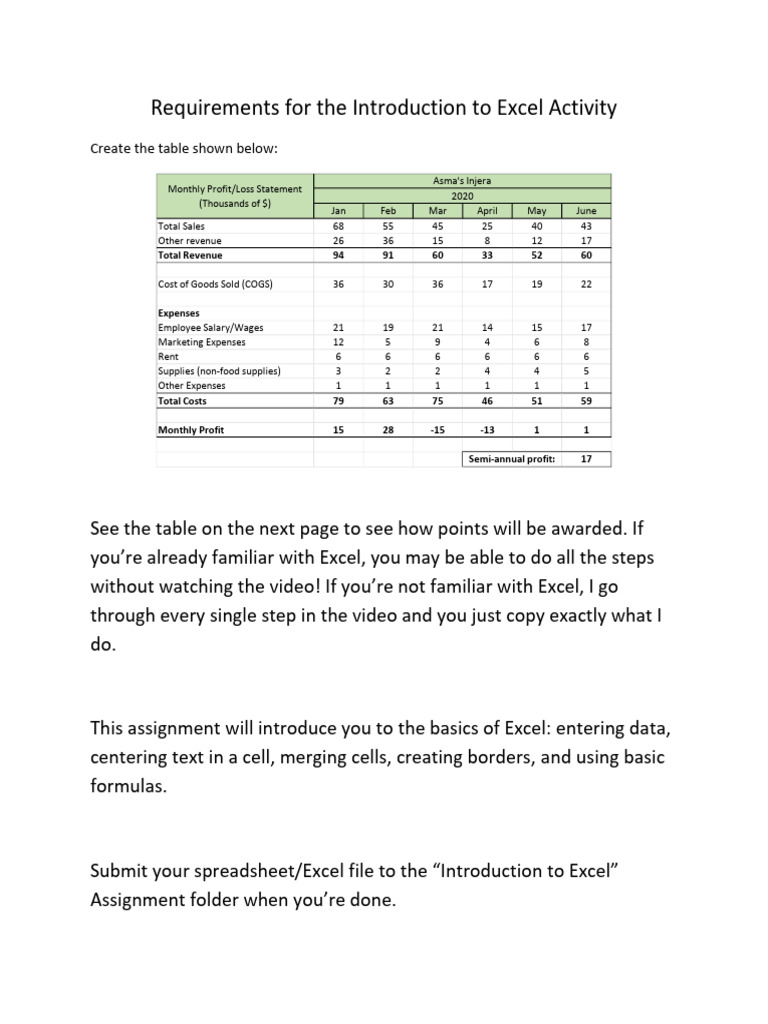 Intro To Excel Grading Expectations | PDF | Microsoft Excel | Revenue