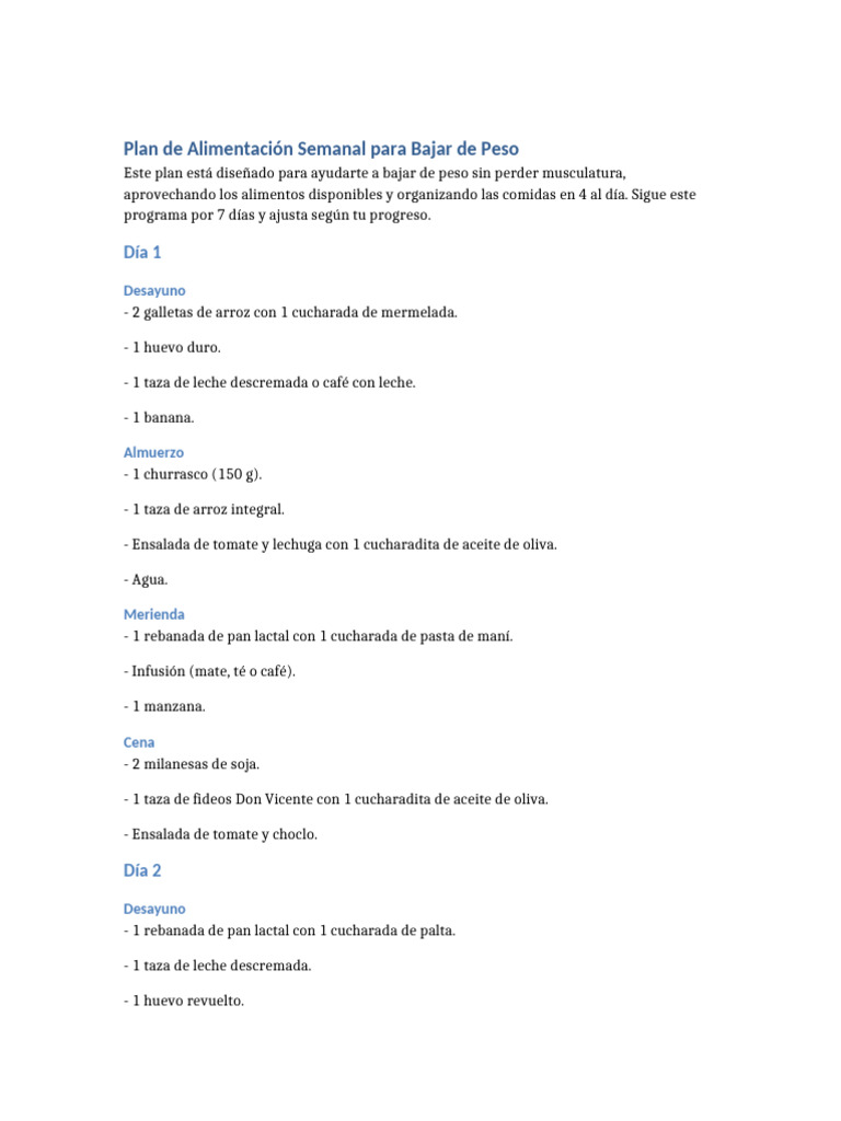 Plan Alimentacion Semanal1 | PDF