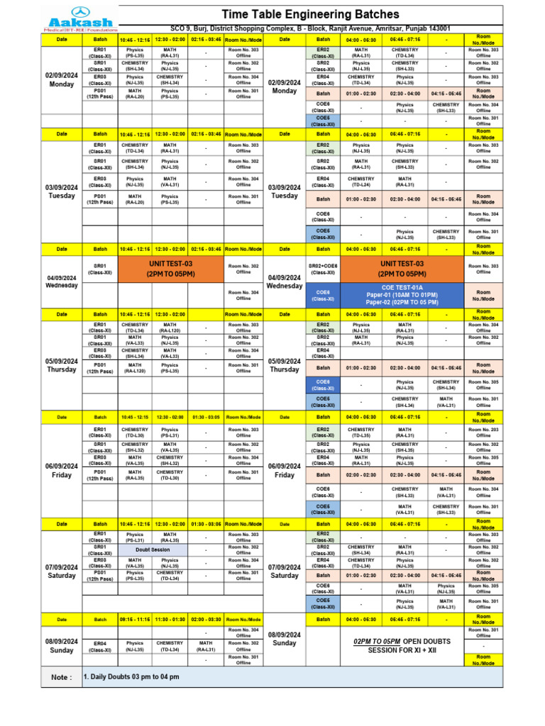 Final_Engineering Time Table_02 Sep 2024 to 08 Sep 2024 | PDF