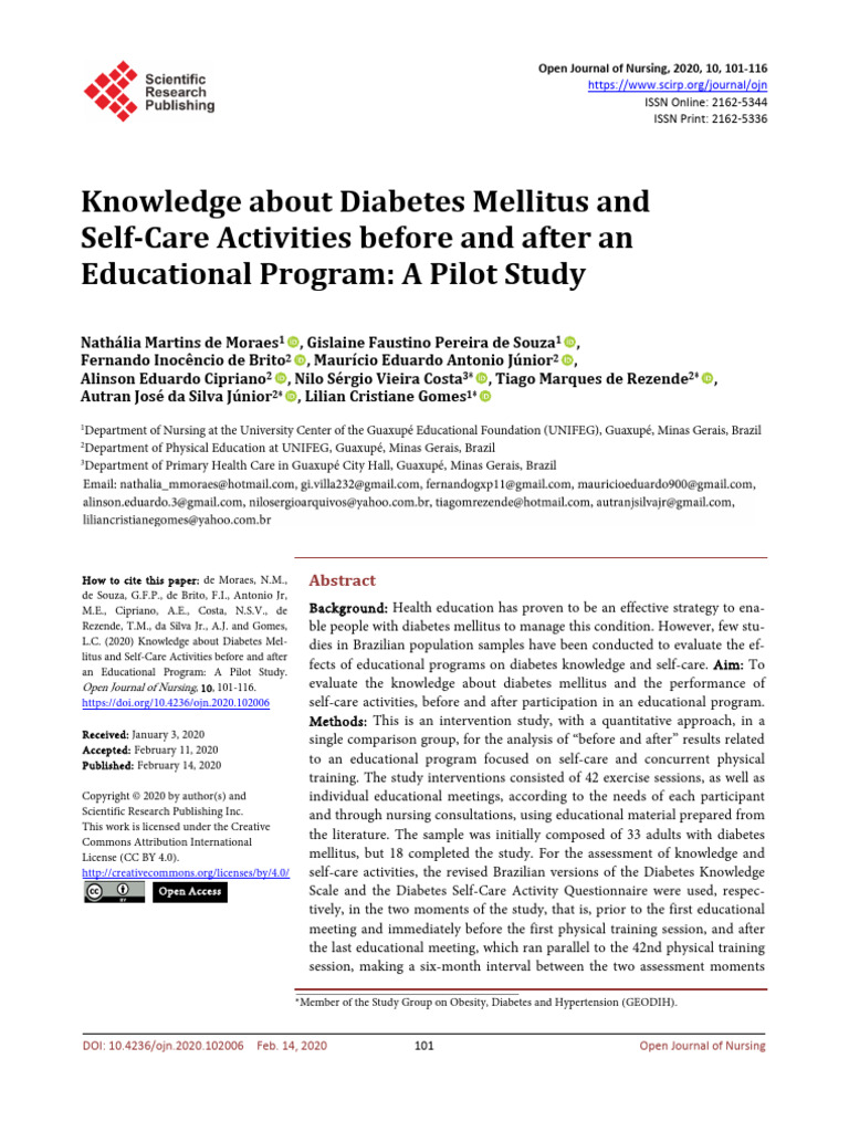 Knowledge About Diabetes Mellitus and Self-Care Activities Before and ...