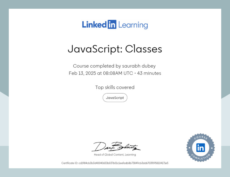 CertificateOfCompletion_JavaScript Classes | PDF CertificateOfCompletion_JavaScript Classes | PDF