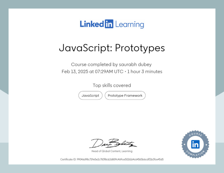 CertificateOfCompletion - JavaScript Prototypes | PDF