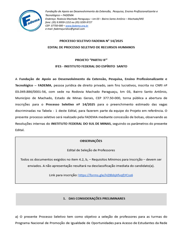 Processo Seletivo FADEMA 2025: Vagas para Professores | PDF | Pós ...