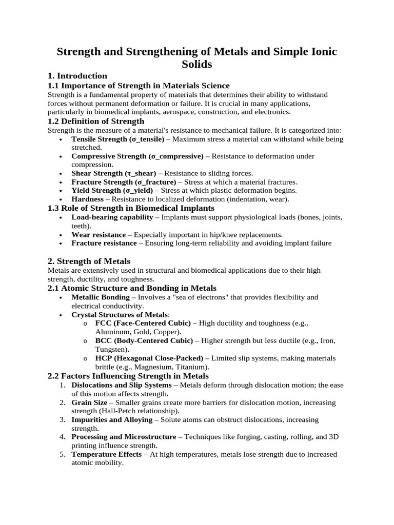 Strength and Strengthening of Metals and Simple Ionic Solids | PDF ...