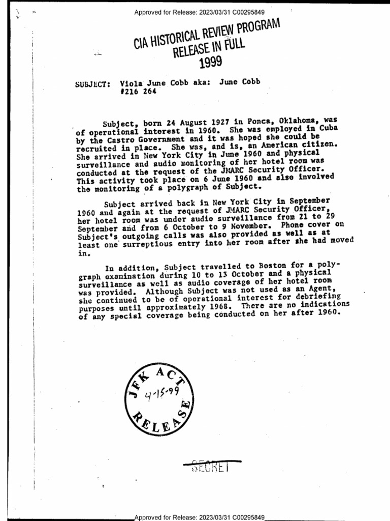 JFK_CASE_VIOLA_JUNE_COBB_[16204104] | PDF | Espionage Techniques | Law ...
