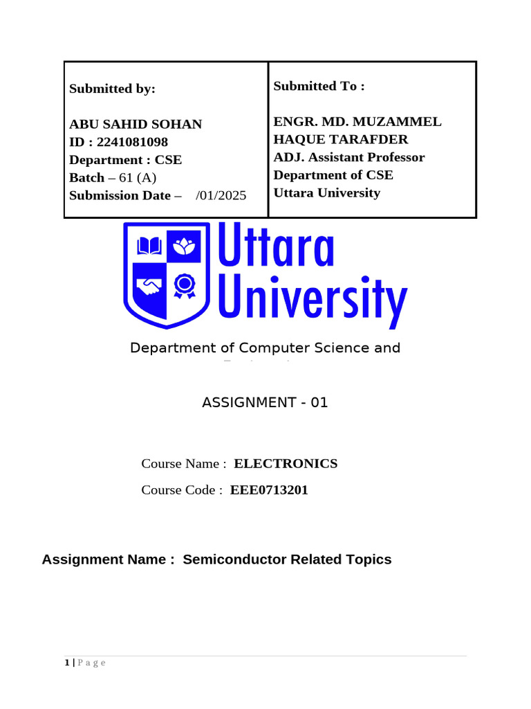 Semiconductor Assignment - 01 | PDF | Semiconductors | Doping (Semiconductor)