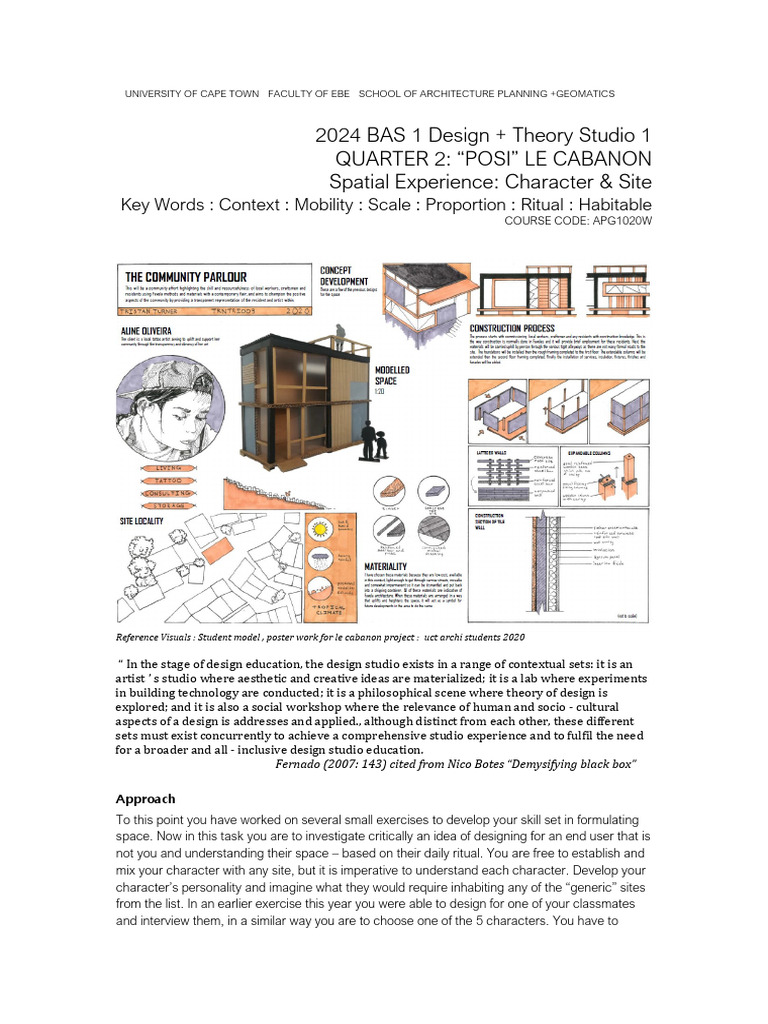 Posi Le Cabanon - The Cabin Spatial Project - Chosen Client and Site ...