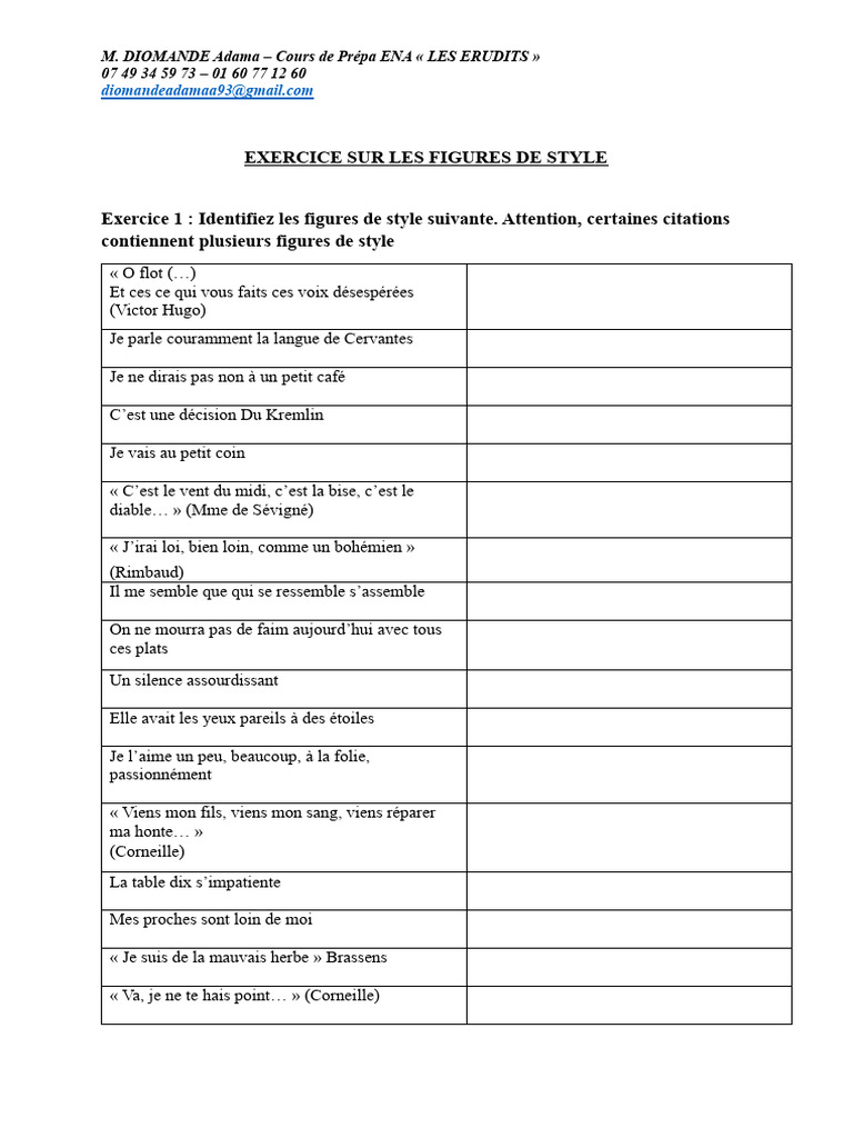 Exercices sur les figures de style | PDF