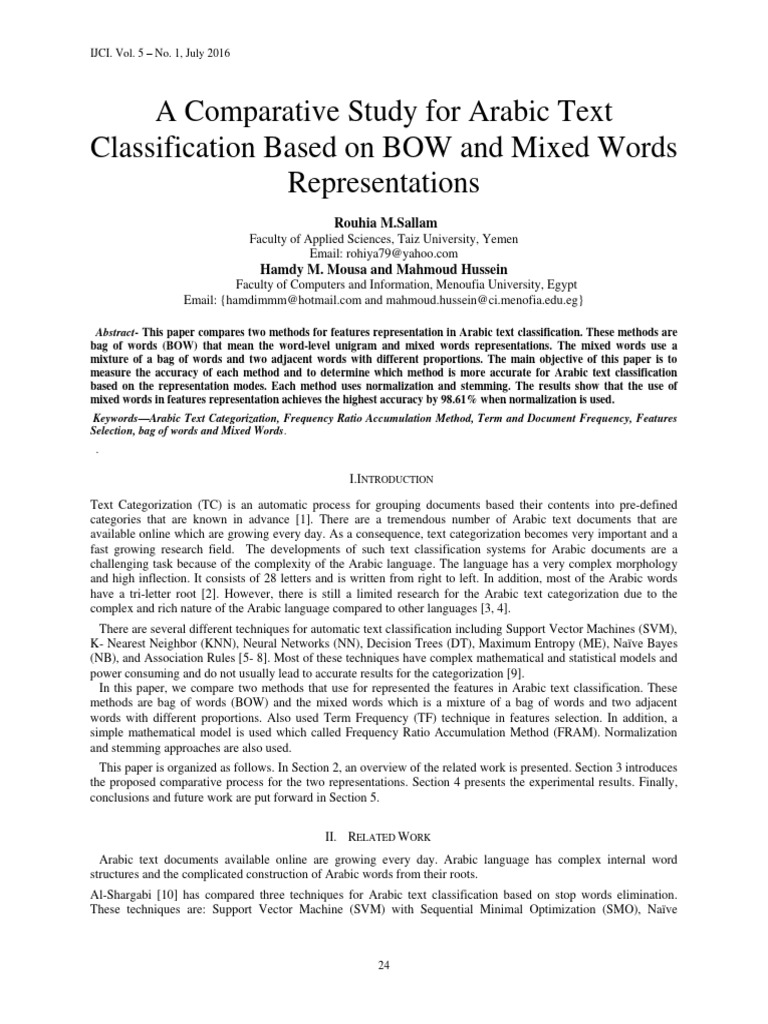 A Comparative Study For Arabic Text Clas | PDF | Support Vector Machine | Statistical Classification
