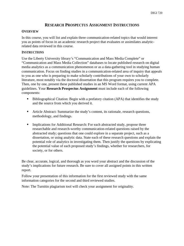 Research Prospectus Assignment Instructions | PDF